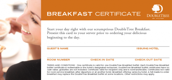 DoubleTree by Hilton Make My Weekend Getaway Breakfast Certificate ...
